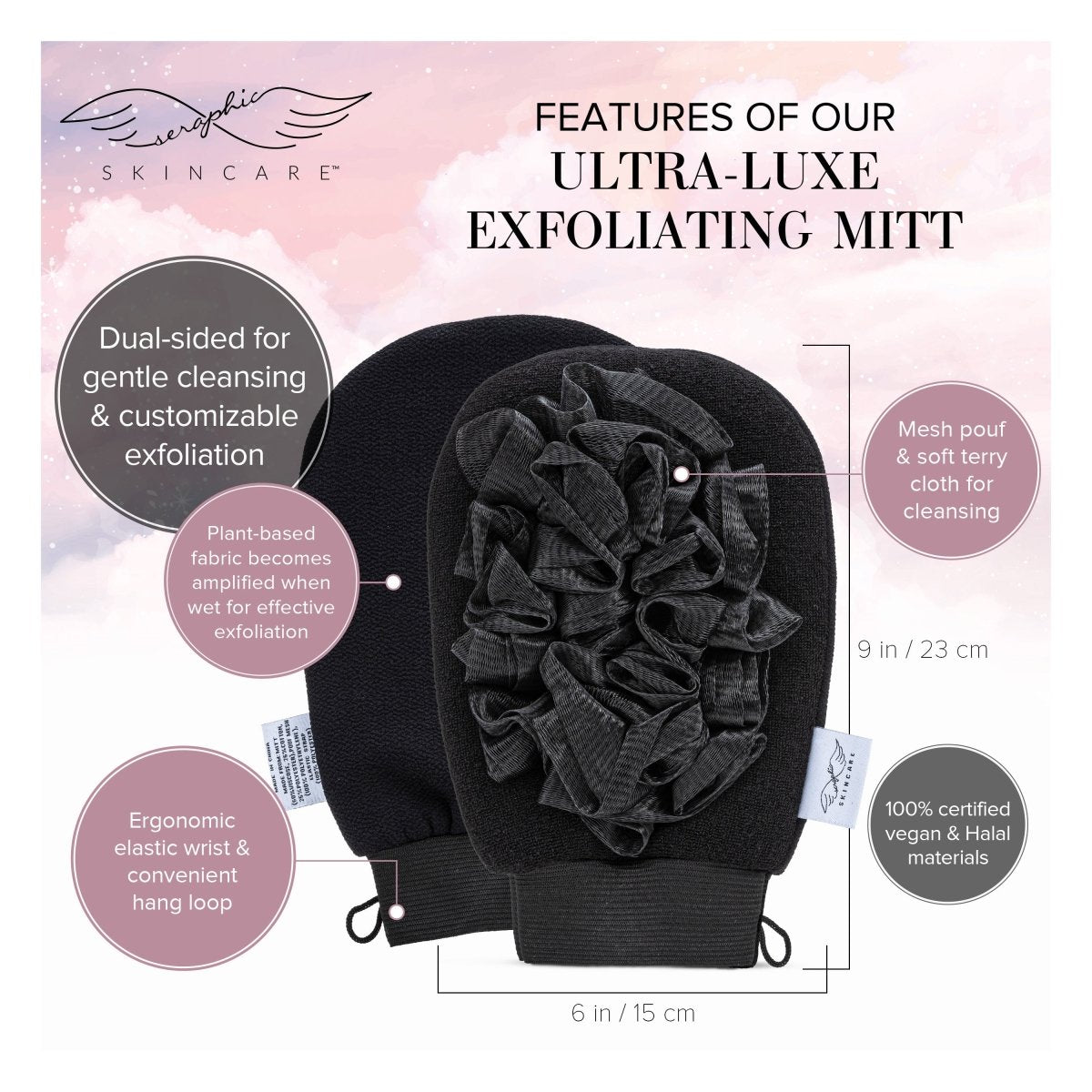 Ultra-Luxe Exfoliating Mitt w/ Loufa - Best Cleansing Bath & Shower ...
